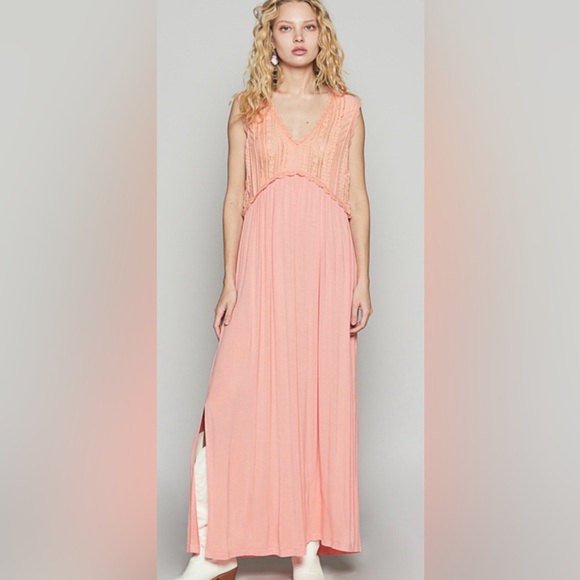 POL | Dresses | Pol Peach Or Coral Lace Detail Maxi Dress | Poshmark